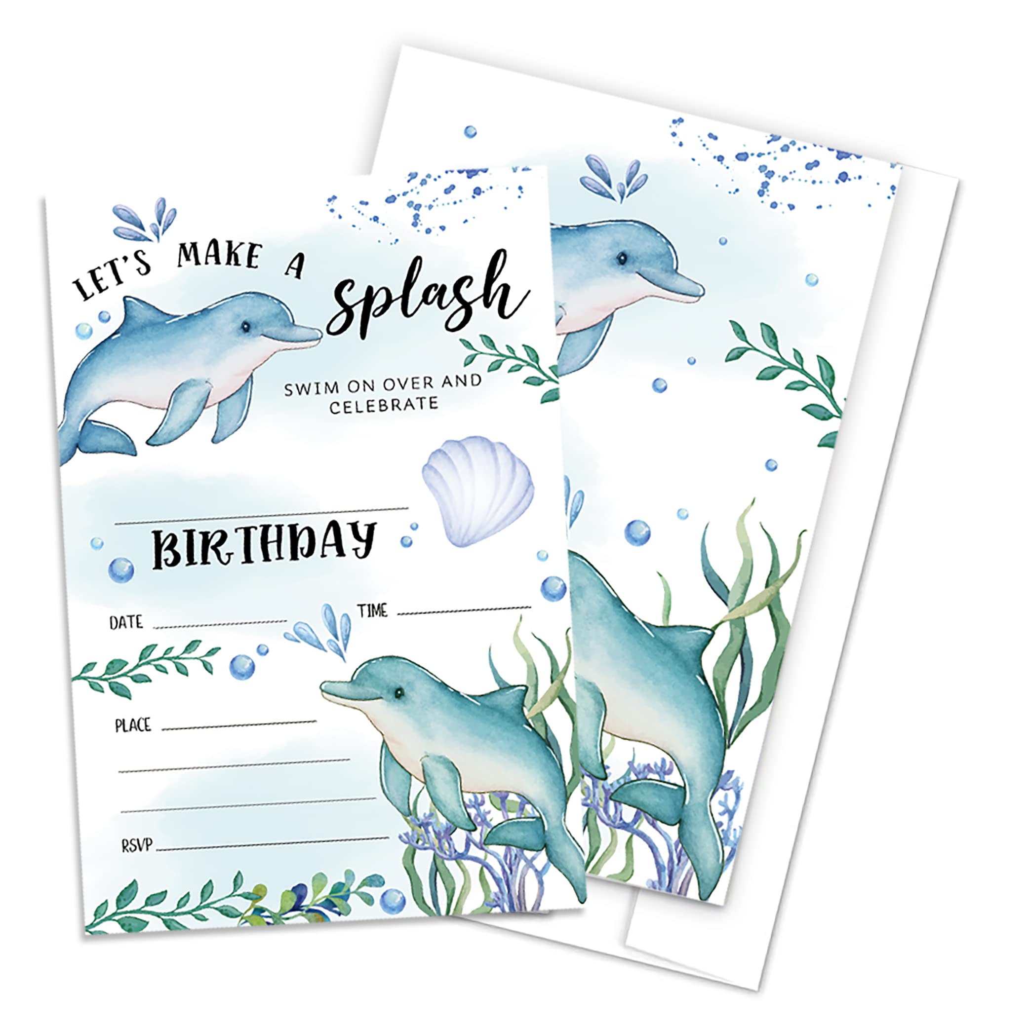 Amazon.com : QOFO Dolphin Birthday Party Invitations-Set of 20 With ...