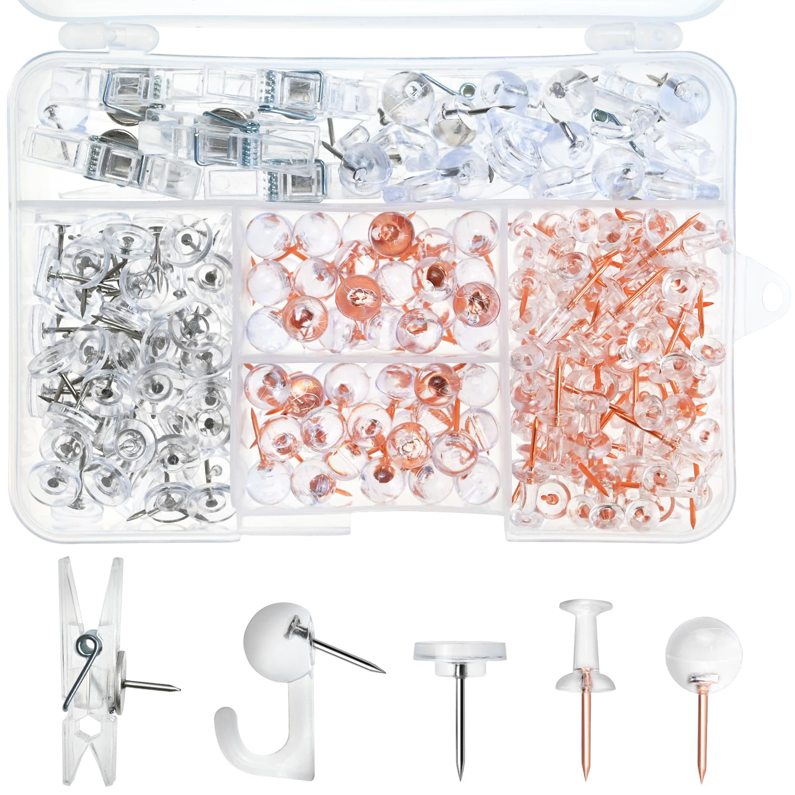 Amazon.com: 260 Pcs Push Pins Set 5 Styles Clear Thumb Tacks Map Pins ...