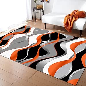 Amazon.com: Abstract Orange Gray Modern Wavy Line Area Rug, Gradient ...
