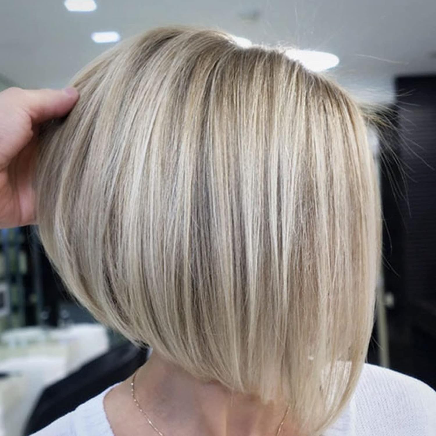 Amazon.com : Short Blonde Bob Layered Wig with Bangs Highlight Ash ...