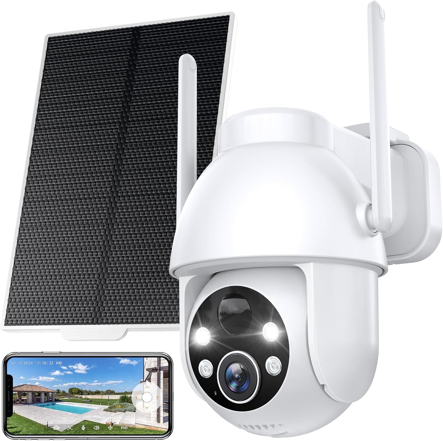 YESYAMO 2K Camera Surveillance WiFi Exterieure sans Fil Solaire, 2.4GHz ...