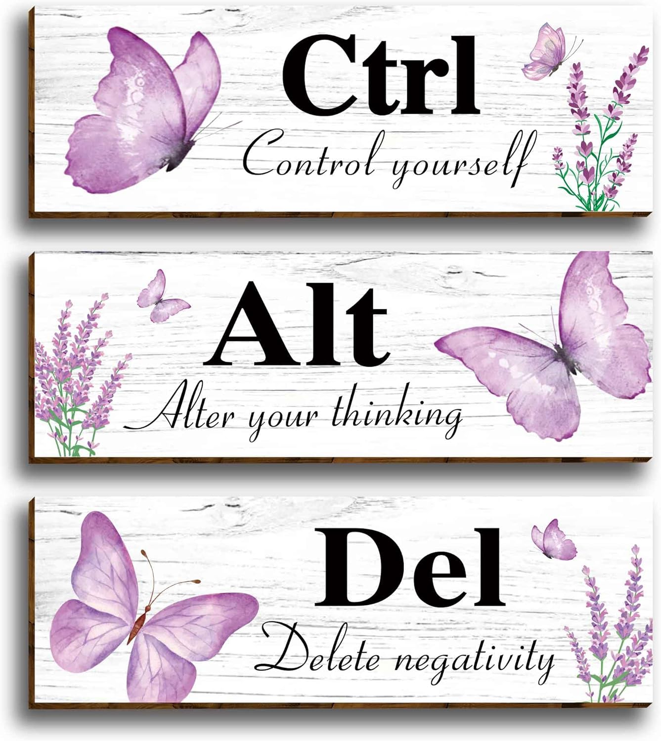 Amazon.com: HIWERAN 3 Pcs Purple Butterfly Floral Wooden Wall Decor ...