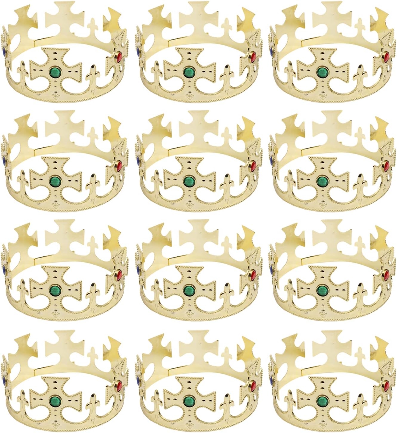 King's Crown - Pack of 12 - Golden Plastic Crown with Attached Jewels ...