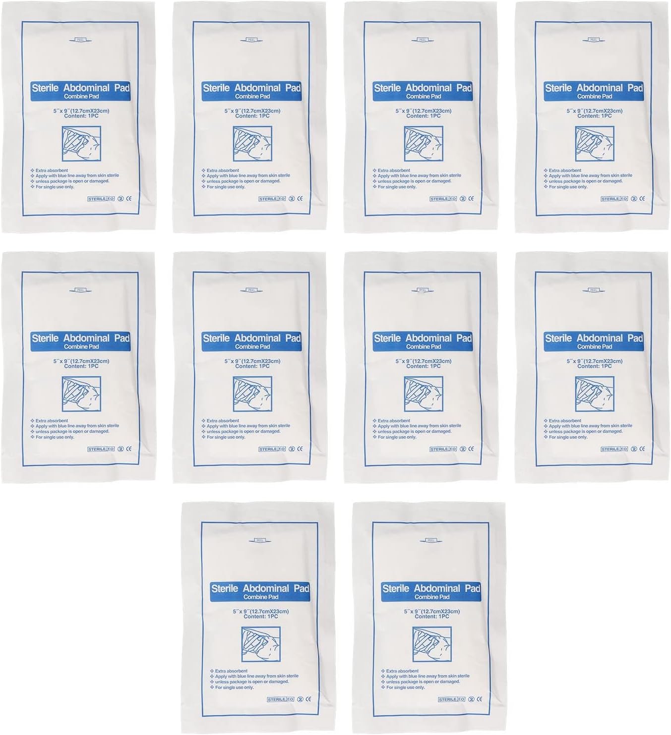 10pcs Abdominal Pads 5x9, Highly Absorbent Non Adherent Sterile Gauze ...