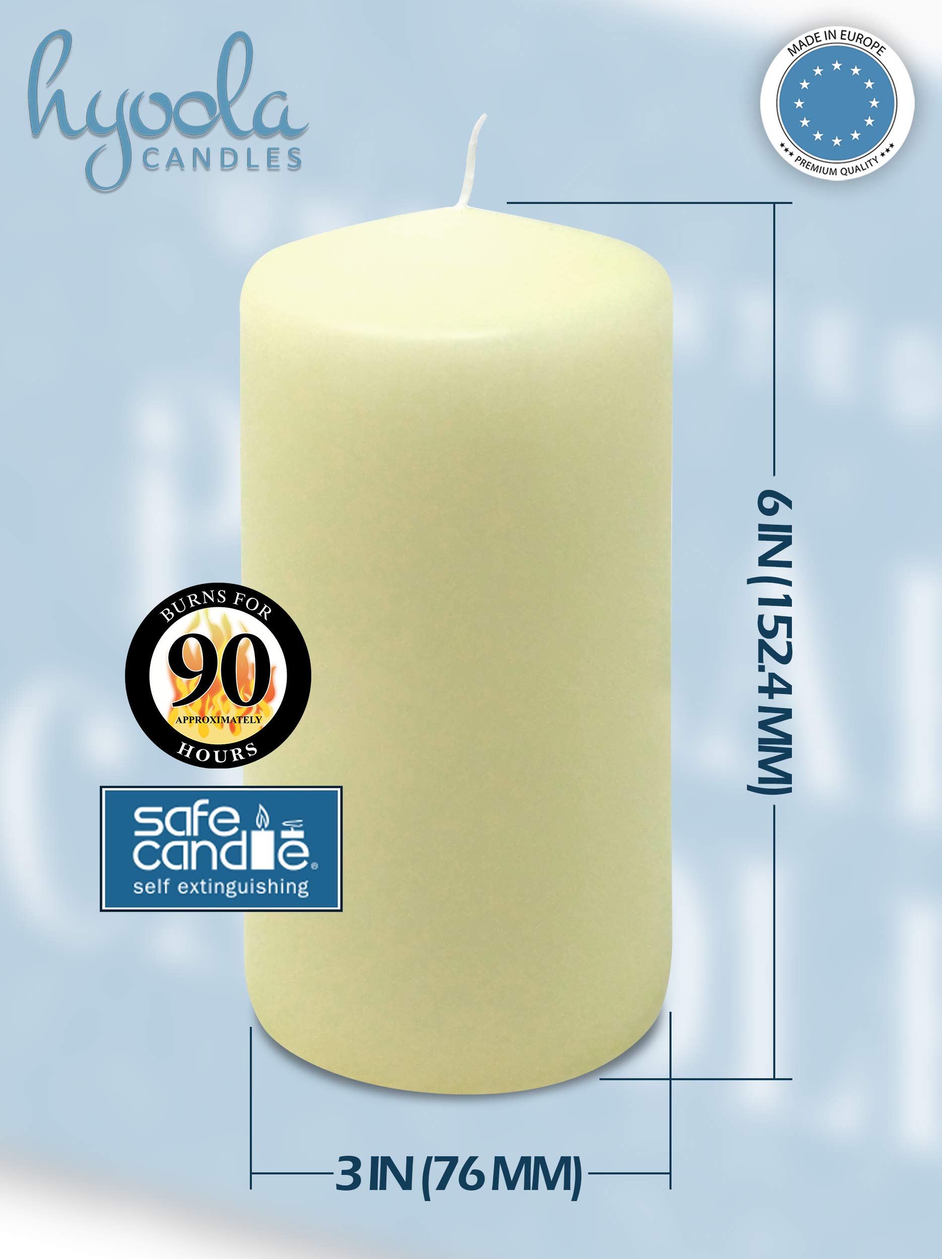 HYOOLA Ivory Pillar Candles 3x6 Inch - Unscented Pillar Candles - 12-Pack - European Made