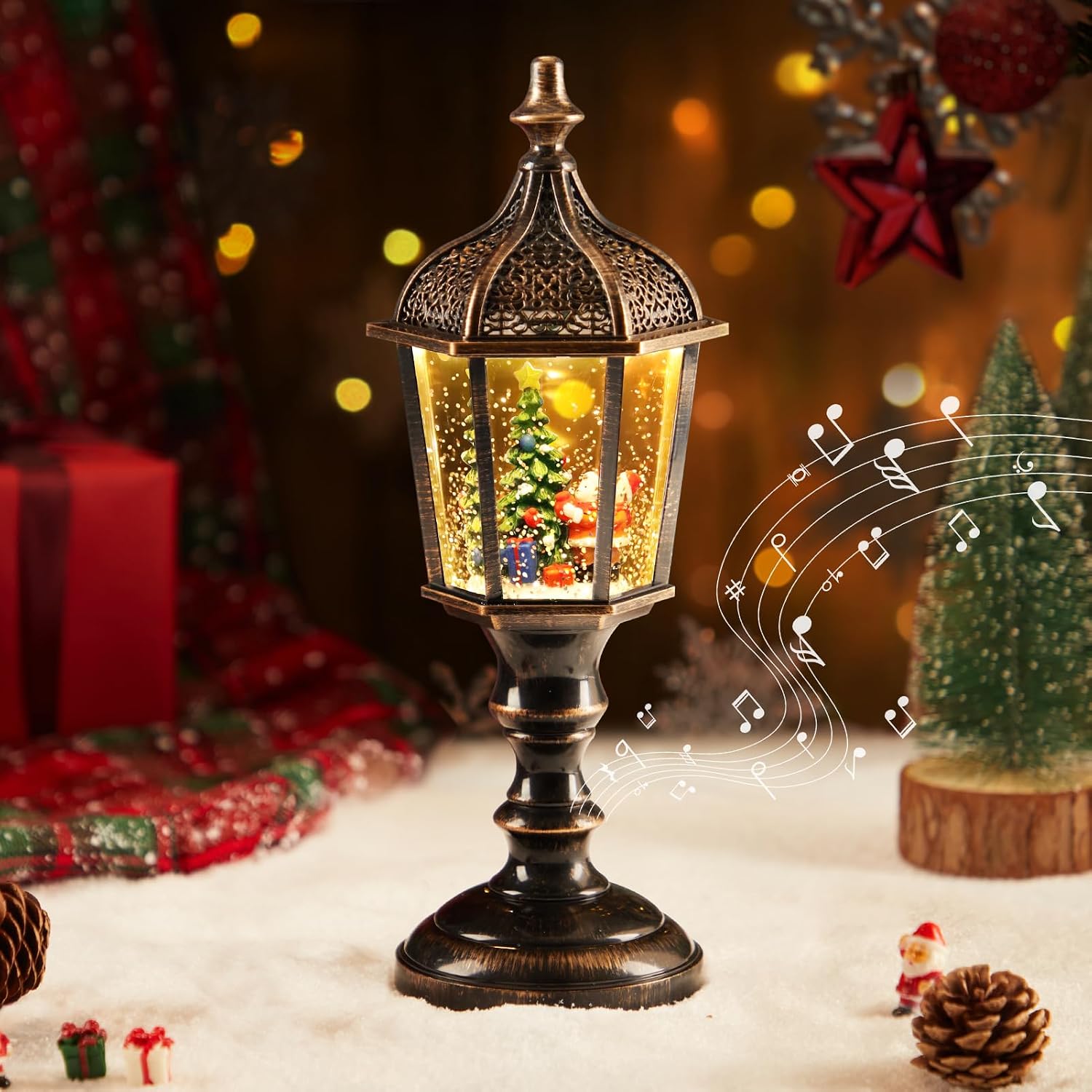 ZOOS Christmas Snow Globe Lantern with Music 30cm Lighted Christmas ...