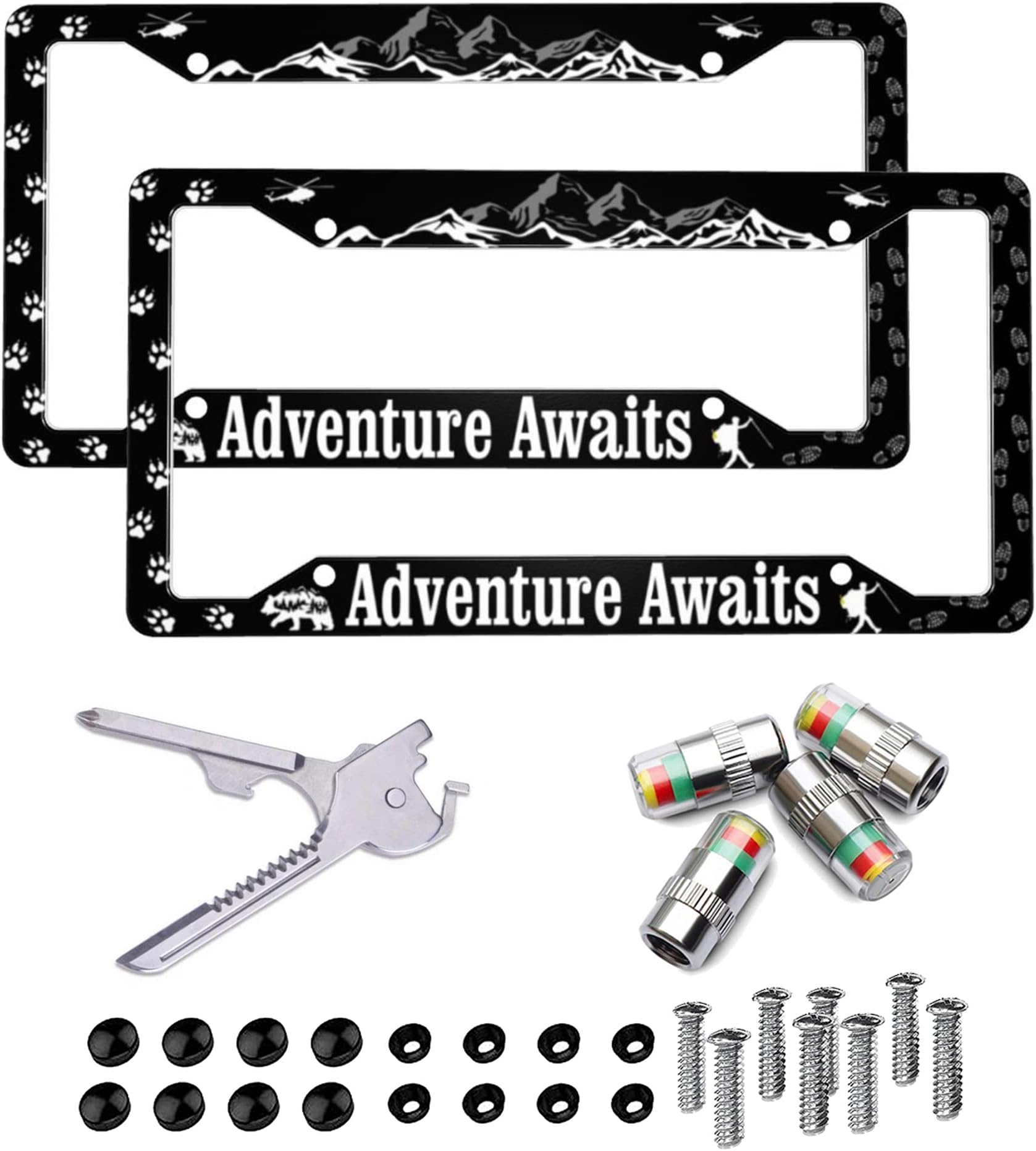 Amazon.com: AUCCMORLY 2 Pcs Set Camping License Plate Frame Stainless ...