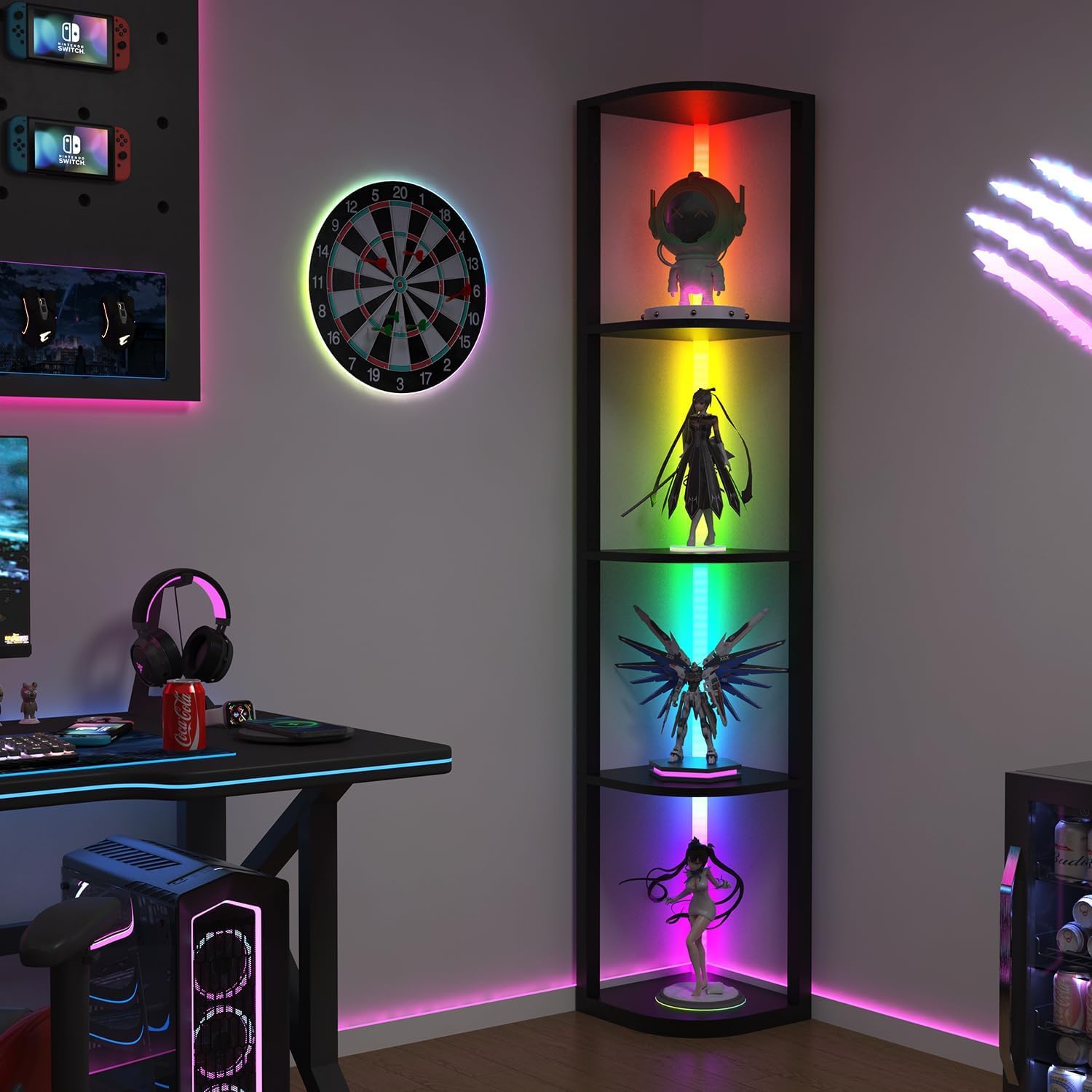 TONGLIN 5 Tiers Corner Shelf with Light, 162cm LED Corner shellf ...