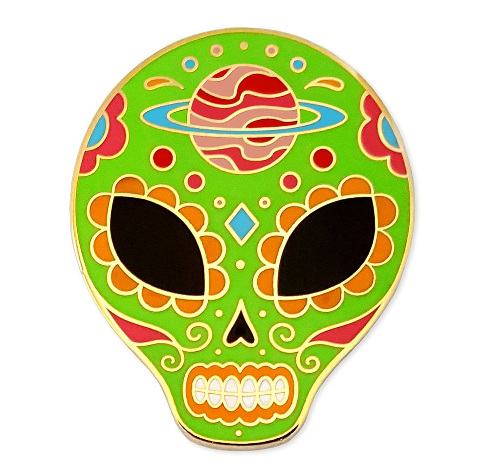 Amazon.com: Pinsanity Alien Sugar Skull Enamel Lapel Pin : Clothing ...