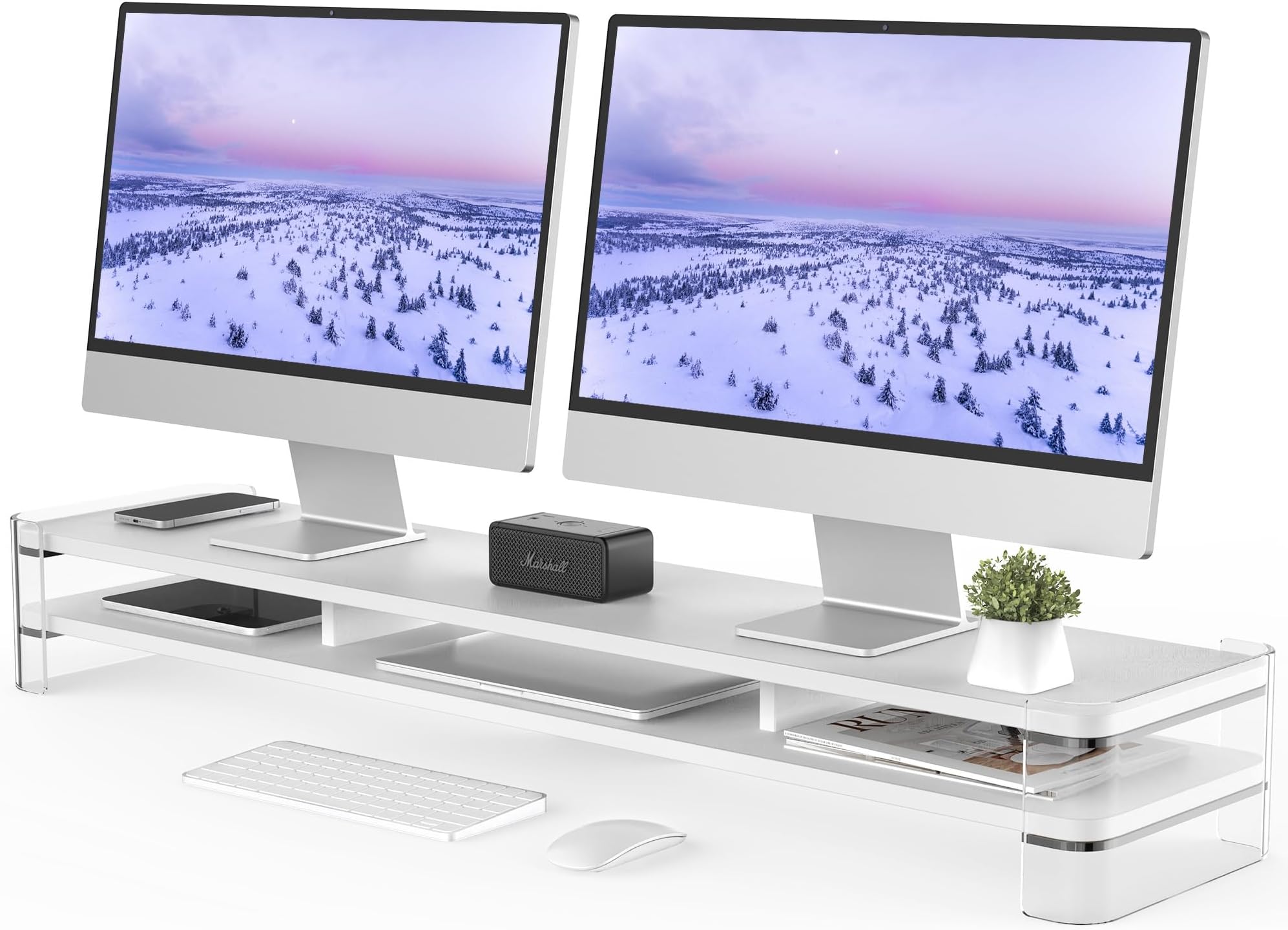 Amazon.com: YGYQZ Adjustable Monitor Stand for Desk, 2 Tier Wood ...