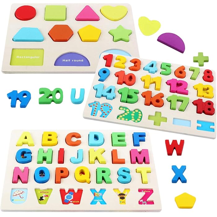 Buy Montessori Wooden Letter Shape Number Puzzle for Toddler 3-5, 3 in ...