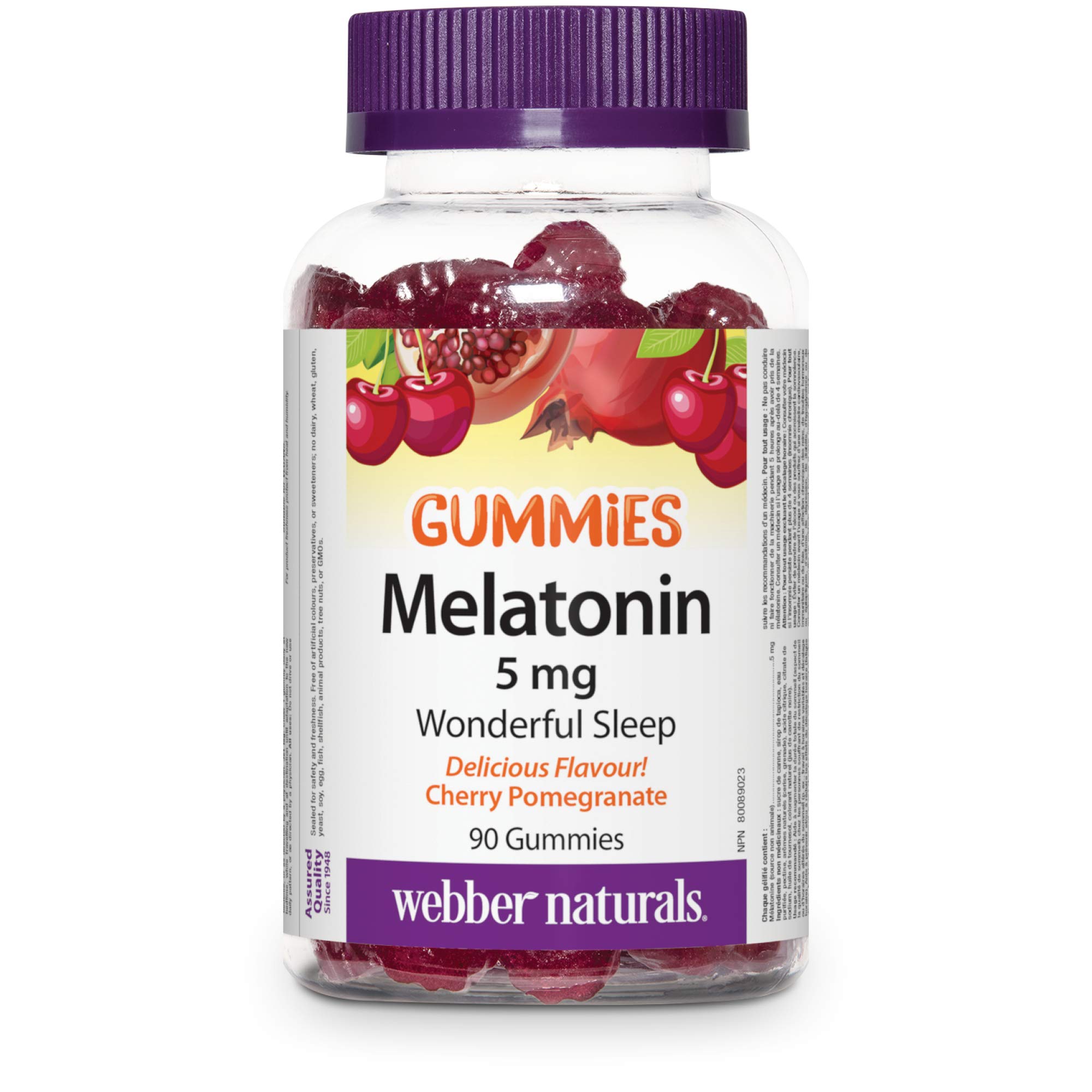 Webber Naturals Melatonin 5 mg Extra Strength Gummy, 90 Gummies, Cherry ...