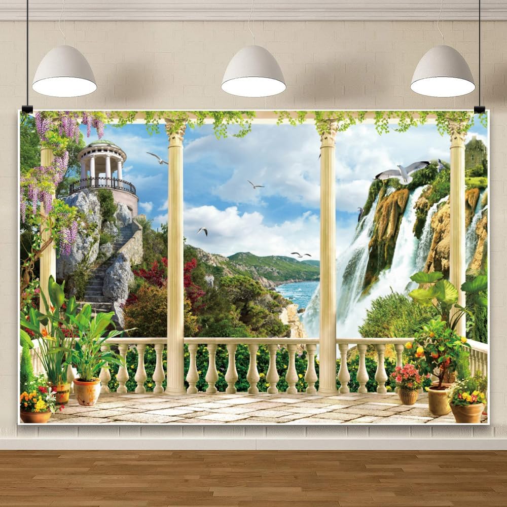 Amazon.com : ChloropLastid Fabric Beautiful Garden Terrace Backdrop ...