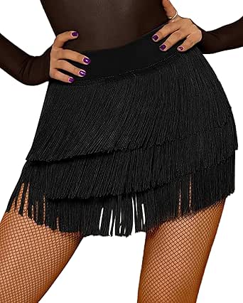 Amazon.com: Adigau Women Fringe Dance Skirt Latin Salsa Tango Ballroom ...