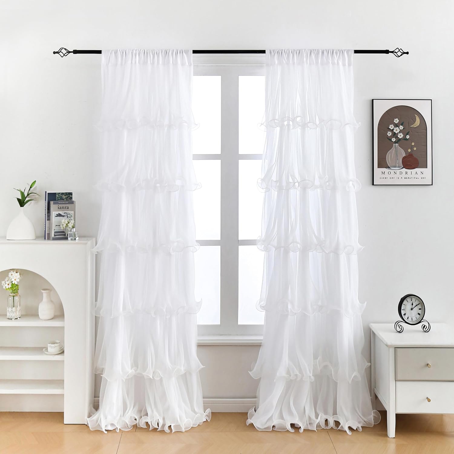 Amazon.com: Seibeh Tex Sheer Ruffled Curtain Shabby Chic Textured ...