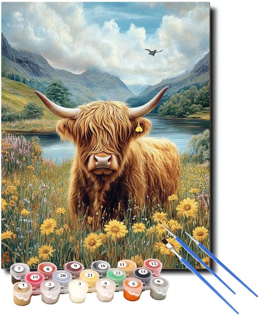 Amazon.com: Cattle Highland Cow Paint by Numbers Kit for Adult, Cute ...