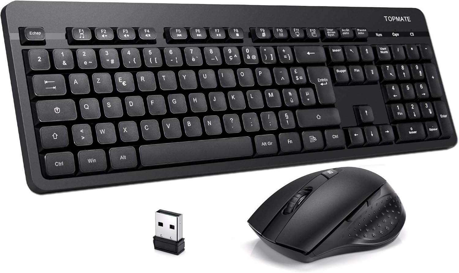 TopMate KM21 Wireless Keyboard and Mouse Combo 2.4 GHz Silent 3 Modes ...