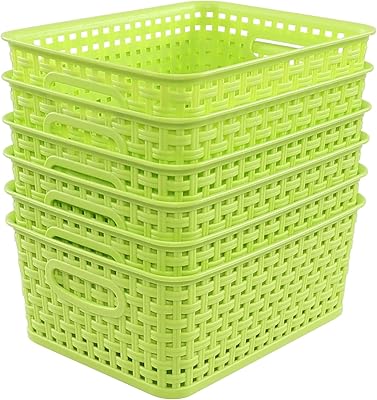 Amazon.com: Qqbine Plastic Woven Storage Basket, Plastic Weave ...