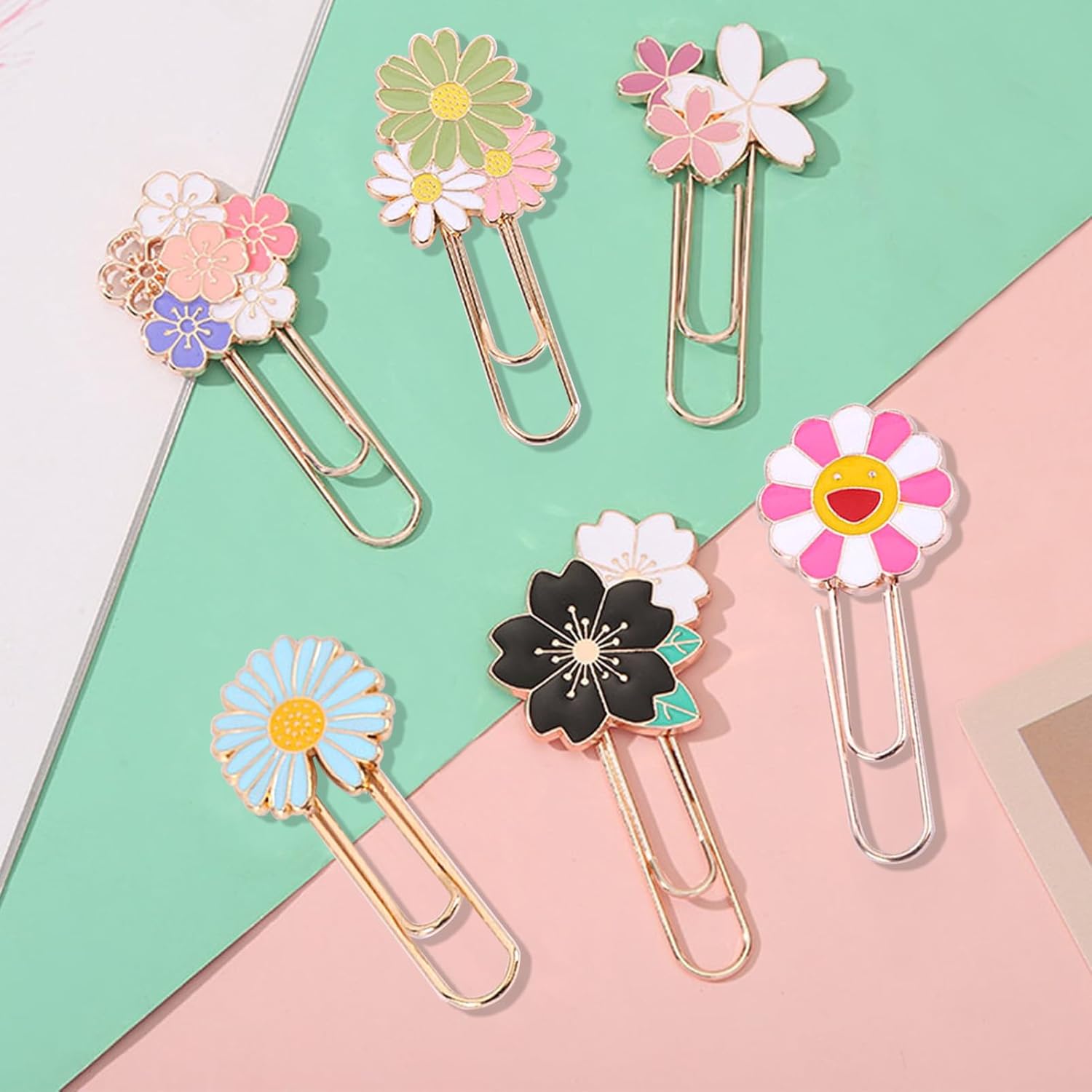 Amazon.com : 6Pcs Cute Paper Clips Pink Cherry Blossom Bookmarks Fancy ...