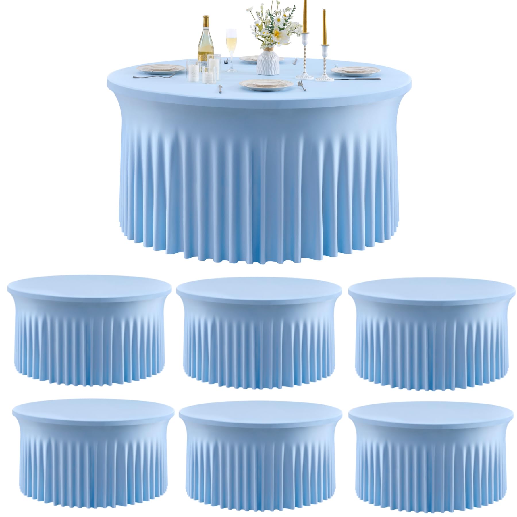 Amazon.com: Outpain 6 Pack Baby Blue Spandex Round Tablecloths for 72 ...
