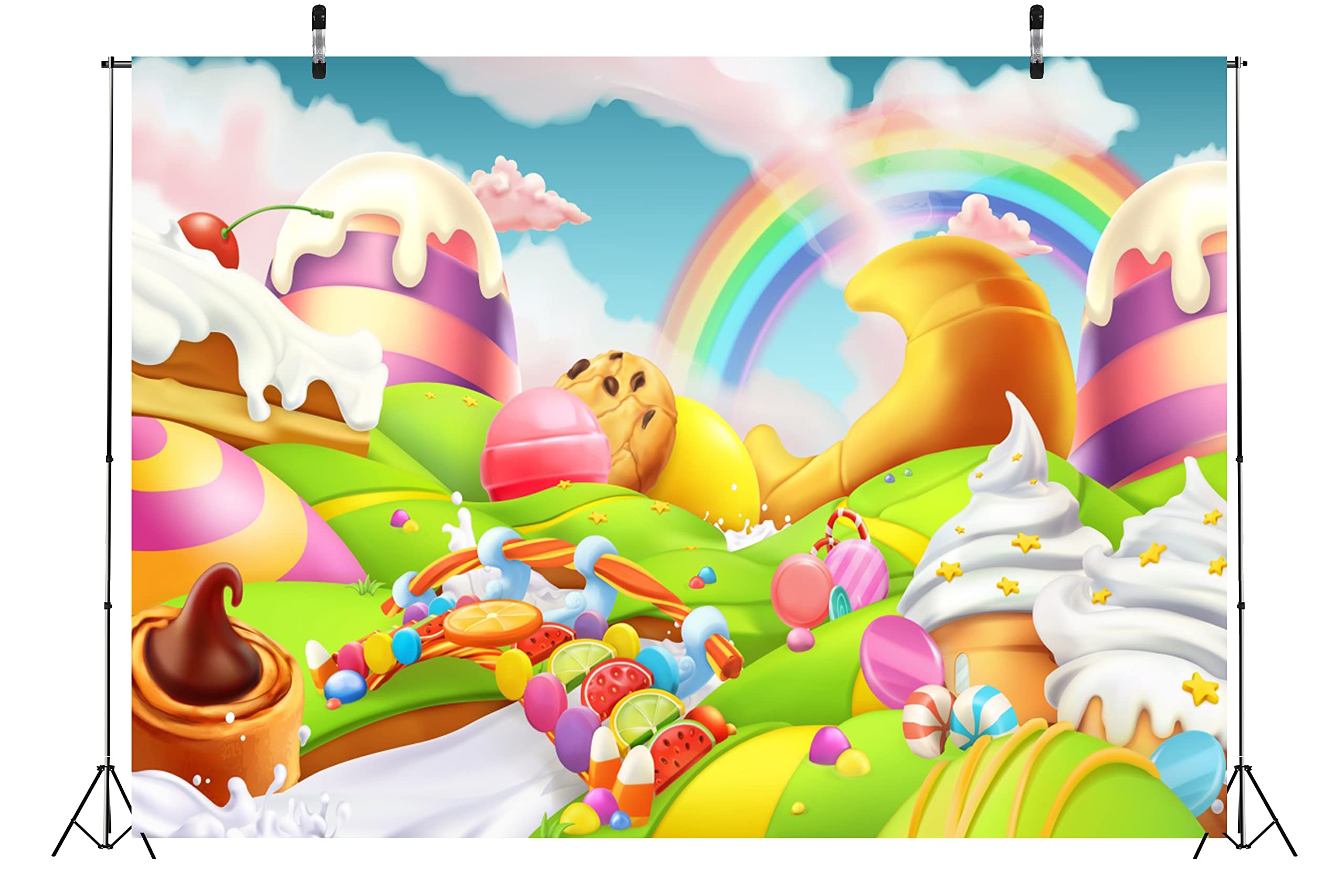 Candyland Balloon Arch Rainbow Photography Backdrop - Candy Theme 5x3ft ...