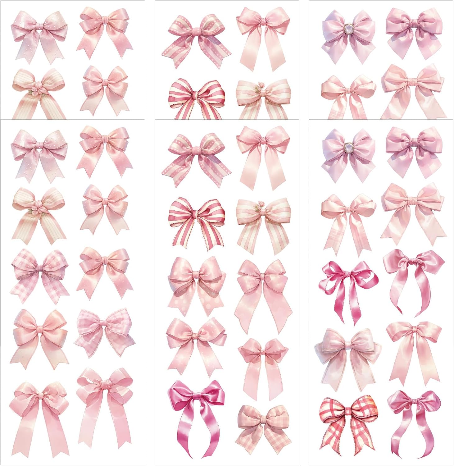 BOXOB 6 Sheets/60pcs Pink Bow Stickers, 30 Designs Cute Aesthetic ...
