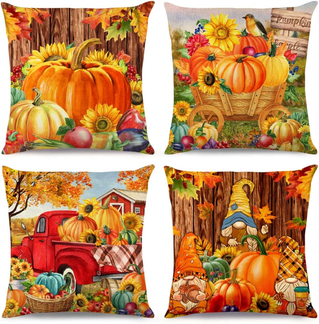 Amazon.com: Juirnost Fall Pillow Covers 18x18 Set of 4 Pumpkin Autumn ...