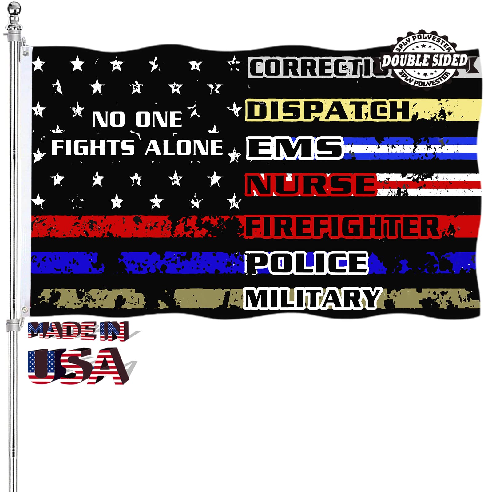 Amazon.com : No One Fights Alone Flag Outdoor 3x5 Double Sided First ...