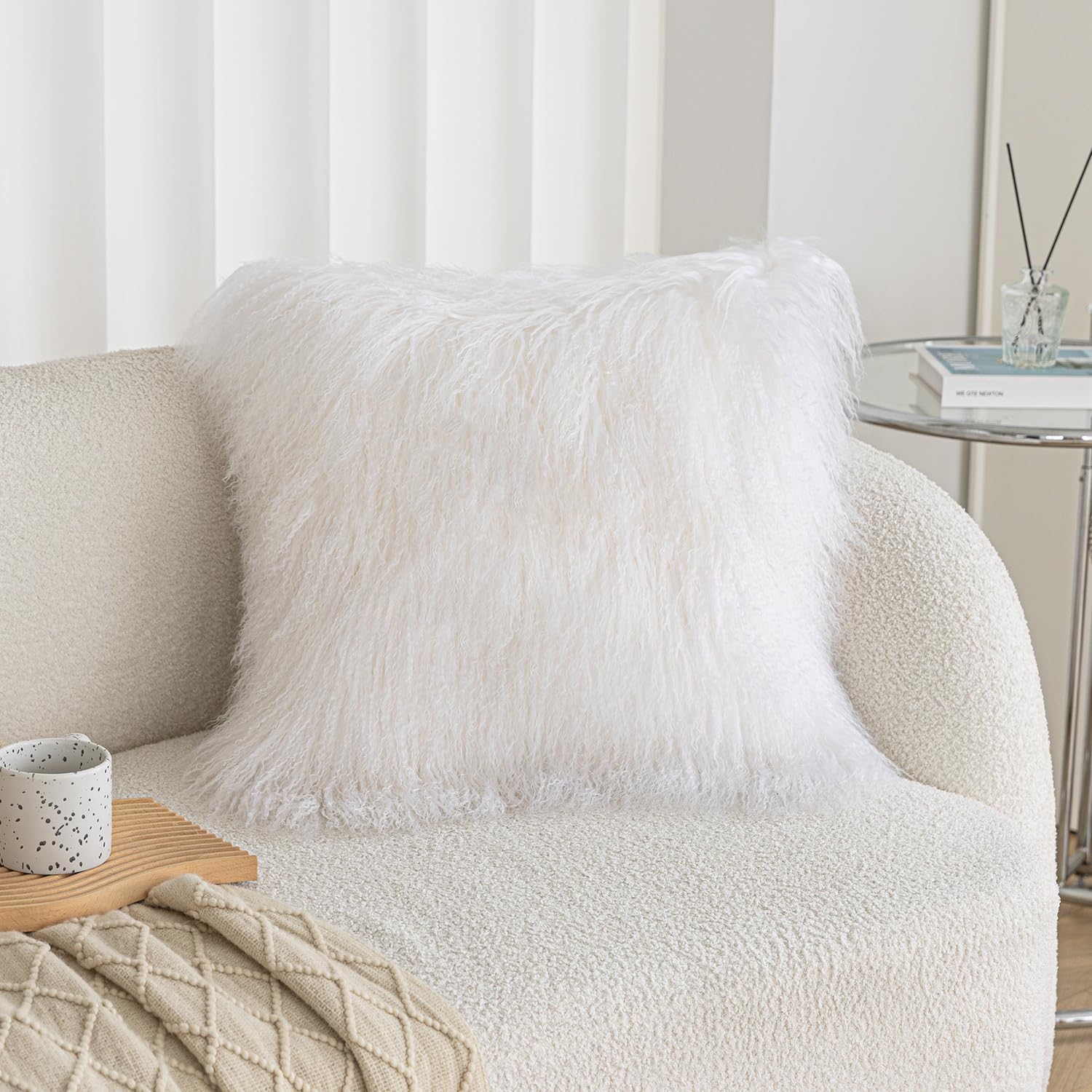 Amazon.com: yingda1992 Lamb Fur Throw Pillow Cover Real Fur Sheepskin ...