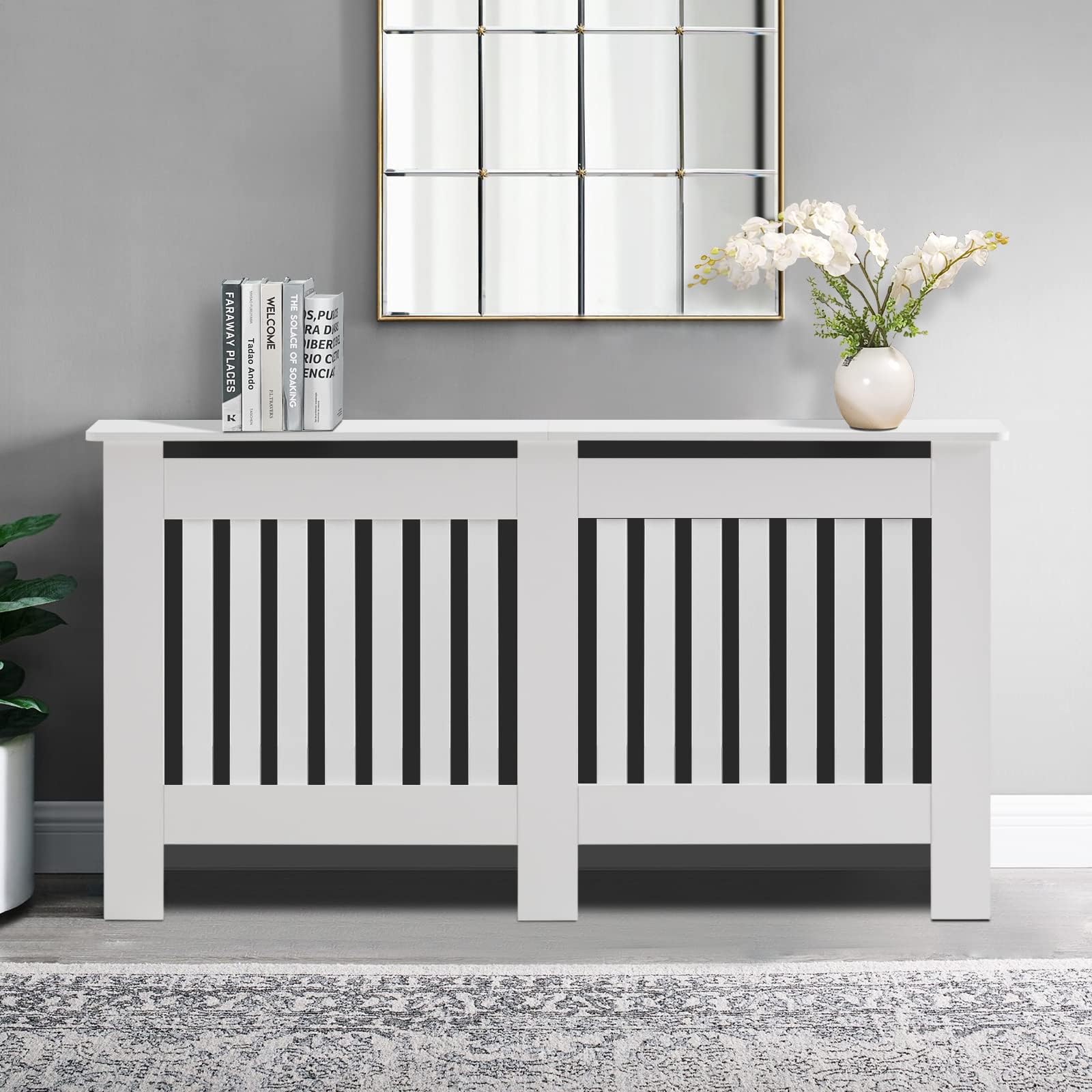 Royalswill Radiator Cover Small, White Painted Vertical Slatted Grill ...