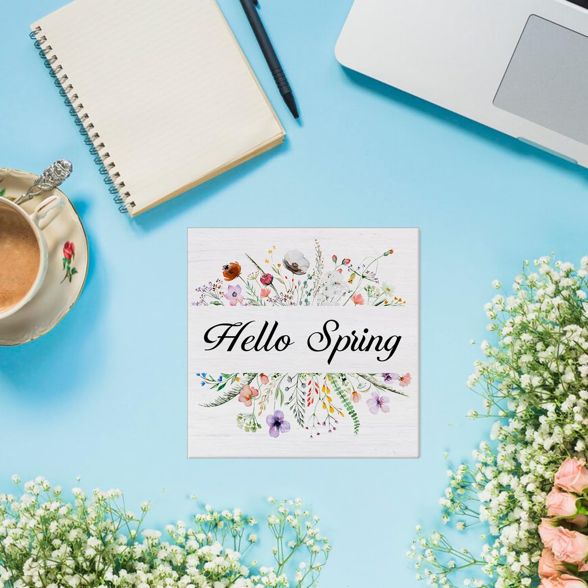 Snapklik.com : Spring Decor Hello Spring Wooden Sign, Floral Desk ...