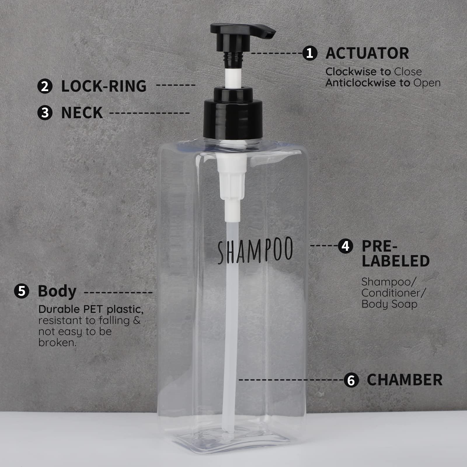 Snapklik.com : Segbeauty Clear Square Shampoo Bottles, 3pcs 16.9oz ...