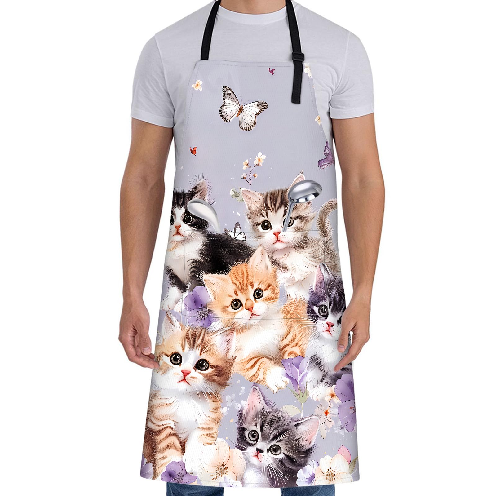 Amazon.com: ainori Cute Cat Apron for Women with Butterfly,28x33in ...