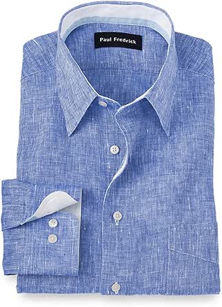 Paul Fredrick Men's Classic Fit Non-Iron Linen Solid Dress Shirt at ...