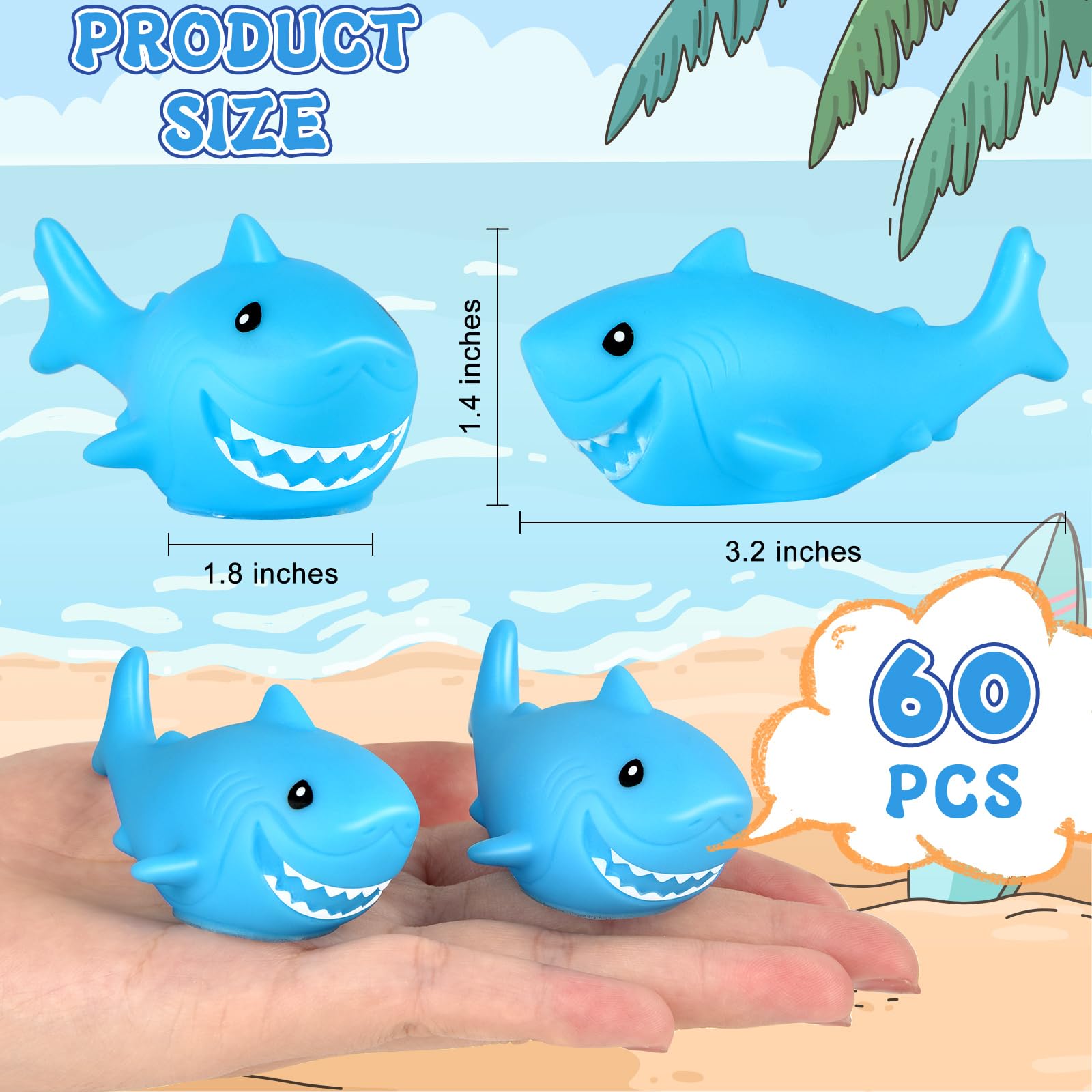 Snapklik.com : 60 Pieces Rubber Sharks Blue Rubber Bath Sharks Cute ...