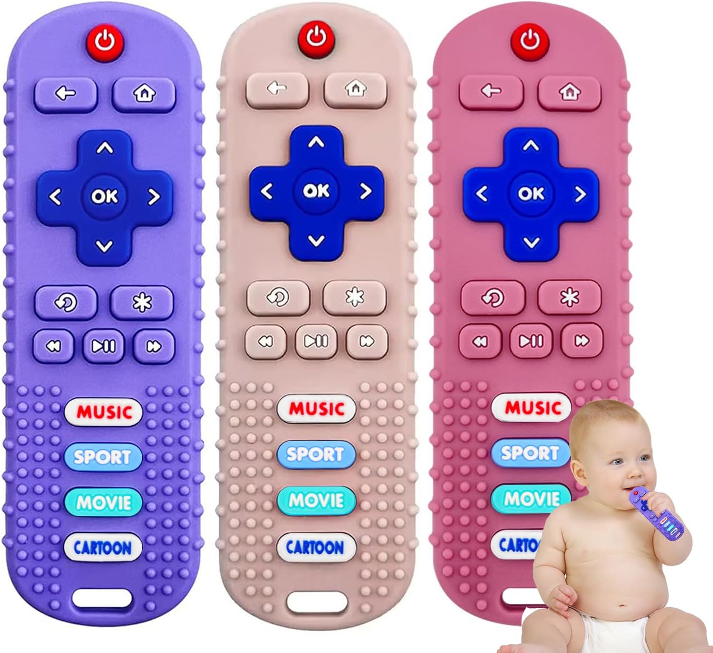 Amazon.com : 3 Pack Baby Teether Toys - TV Remote Control Shape ...