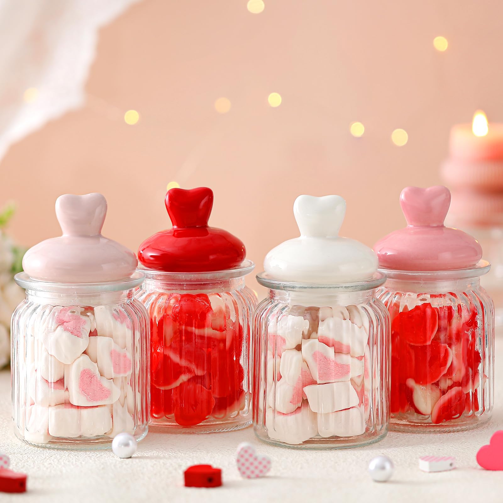 Amazon.com: Qinyoung 4 Pcs Valentine's Glass Cookie Jar with Heart ...