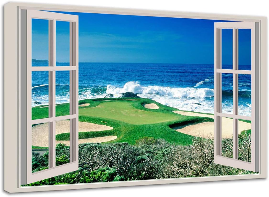 Amazon.com: Urttiiyy Window Frame Wall Art Golf Course Canvas Prints ...