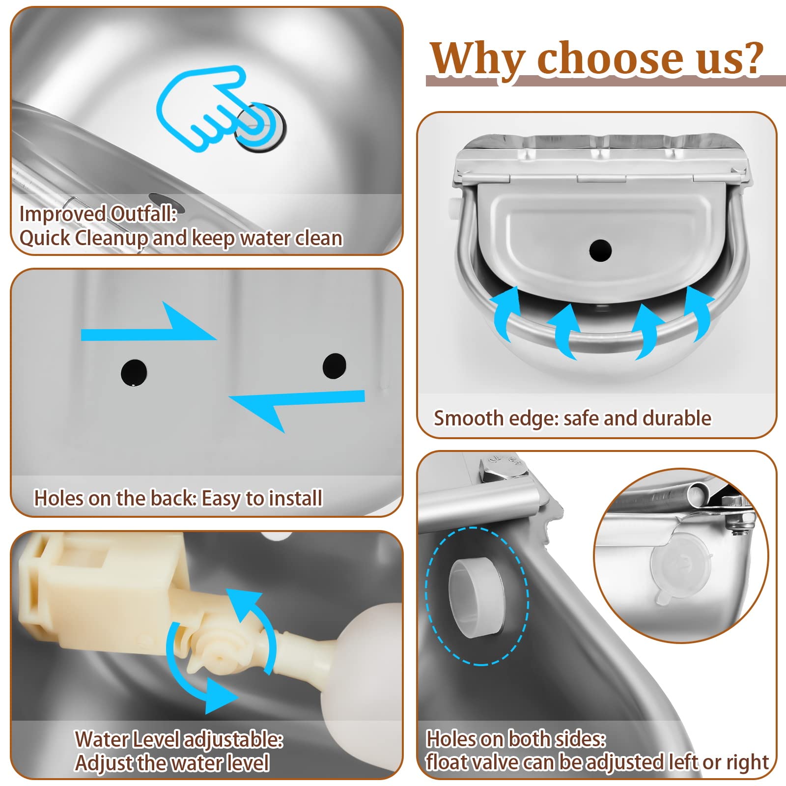 3 Set Automatic Animal Drinking Water Bowl with Float Valve Stainless ...