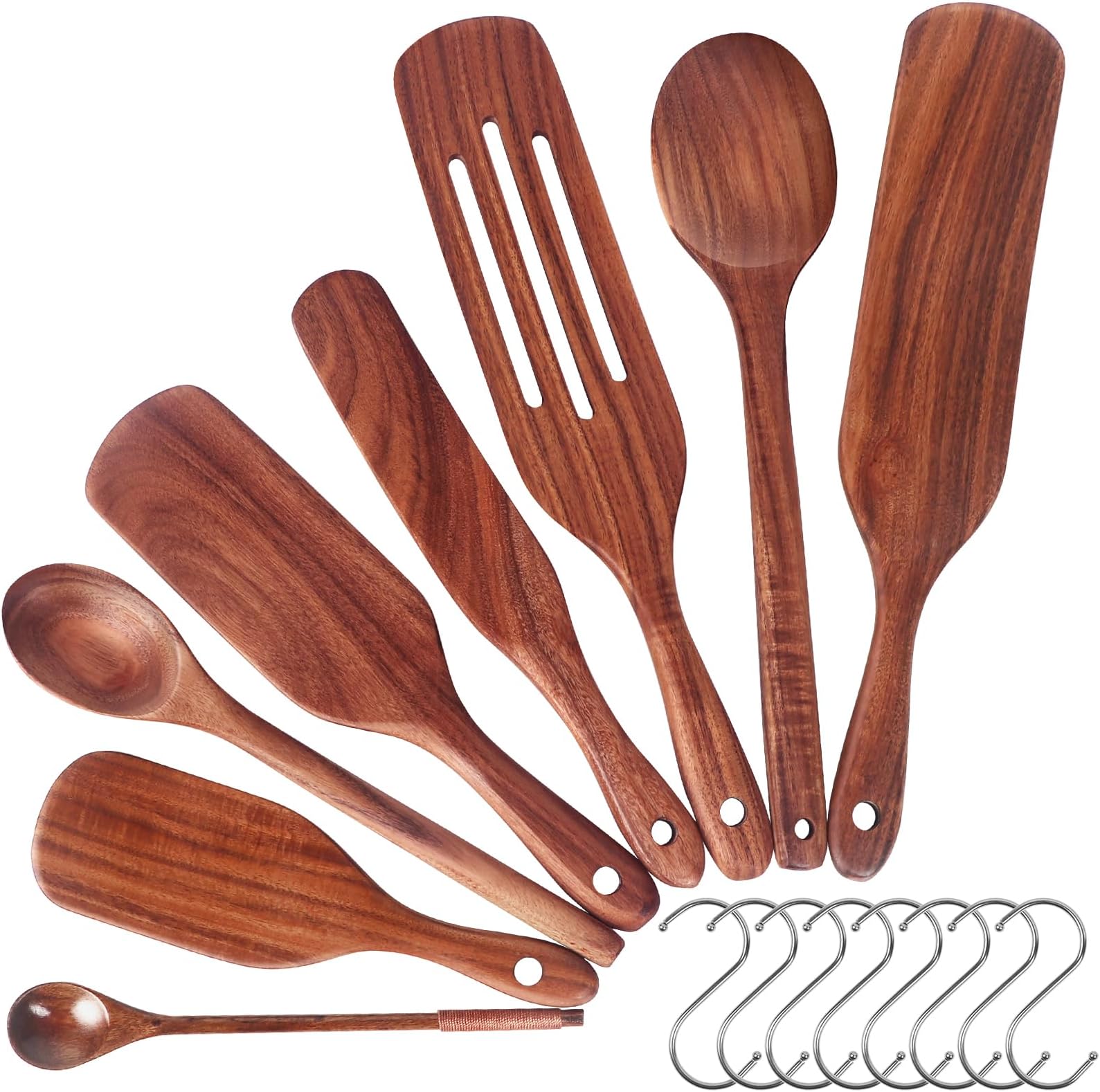 Amazon.com: Wooden Cooking Utensils Set, 16 Pcs Spurtle Natural Teak ...