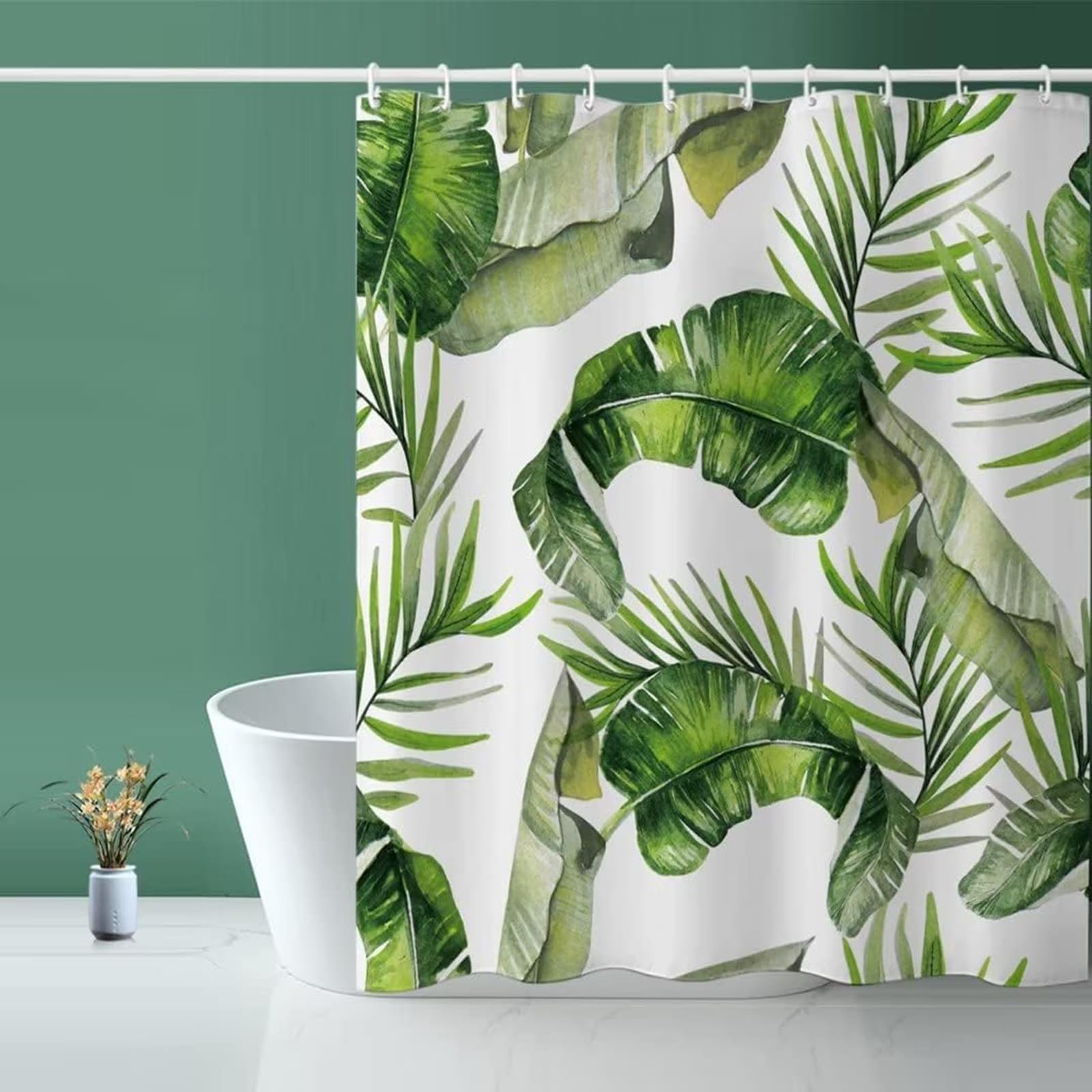 Amazon.com: ZCHOMI Tropical Leaves Shower Curtain Green Palm Banana ...