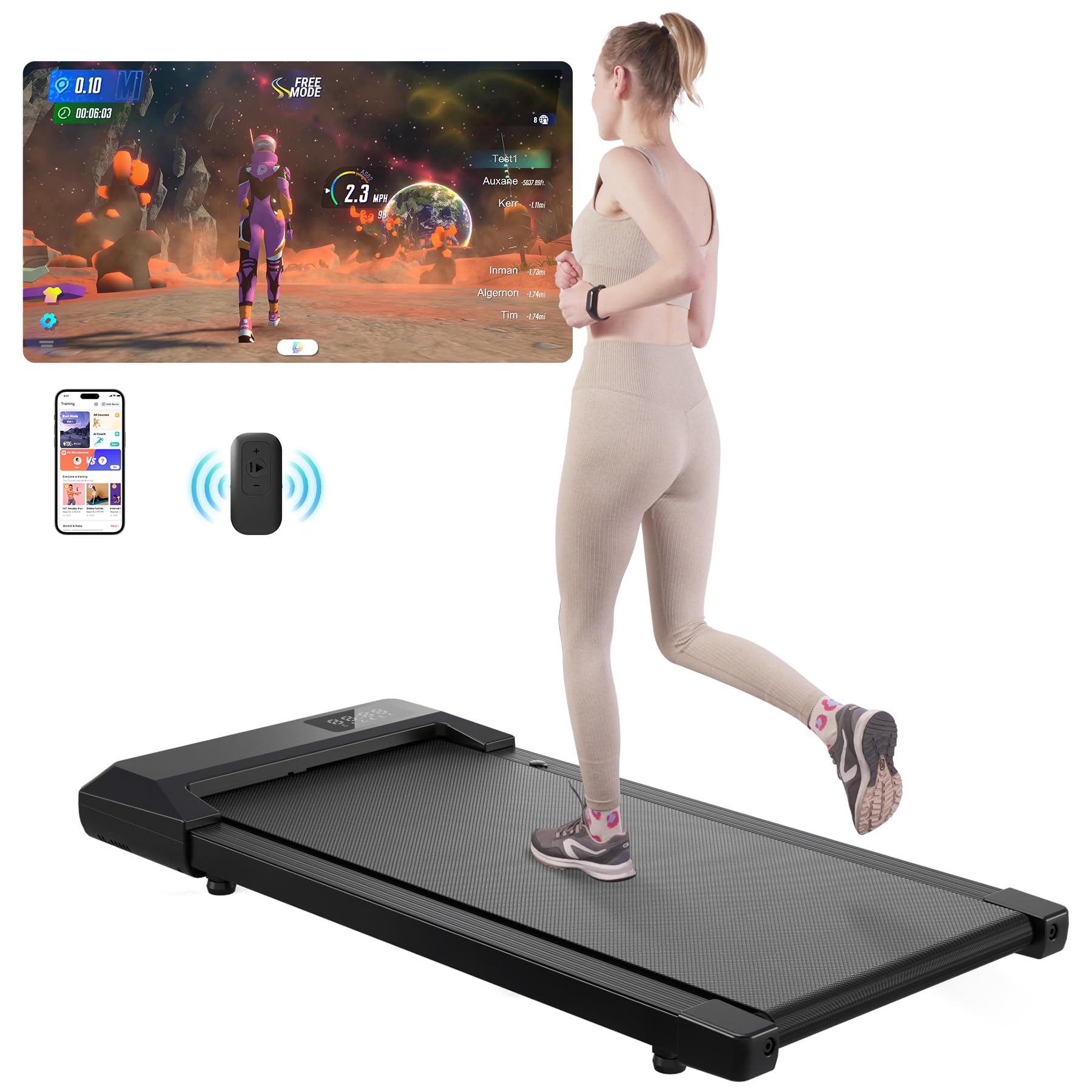 Amazon.com : DeerRun Walking Pad, Under Desk Treadmill, Smart Treadmills for Home Office, Low ...