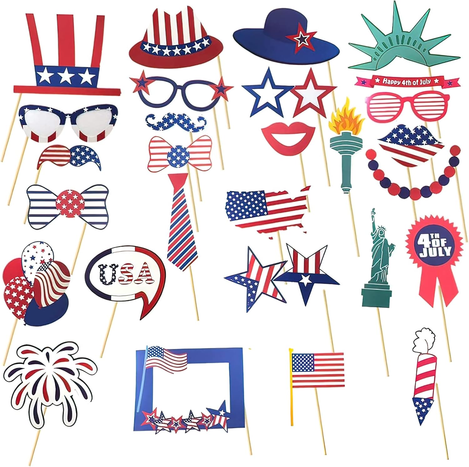 Amazon.com: 30 Pcs Independence Day Photo Prop Balloons Hats Glasses ...