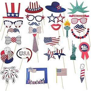 Amazon.com: 30 Pcs Independence Day Photo Prop Balloons Hats Glasses ...