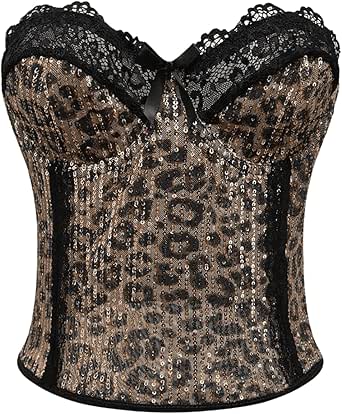 SweatyRocks Women's Sparkly Sequin Lace Corset Tops Leopard Print ...