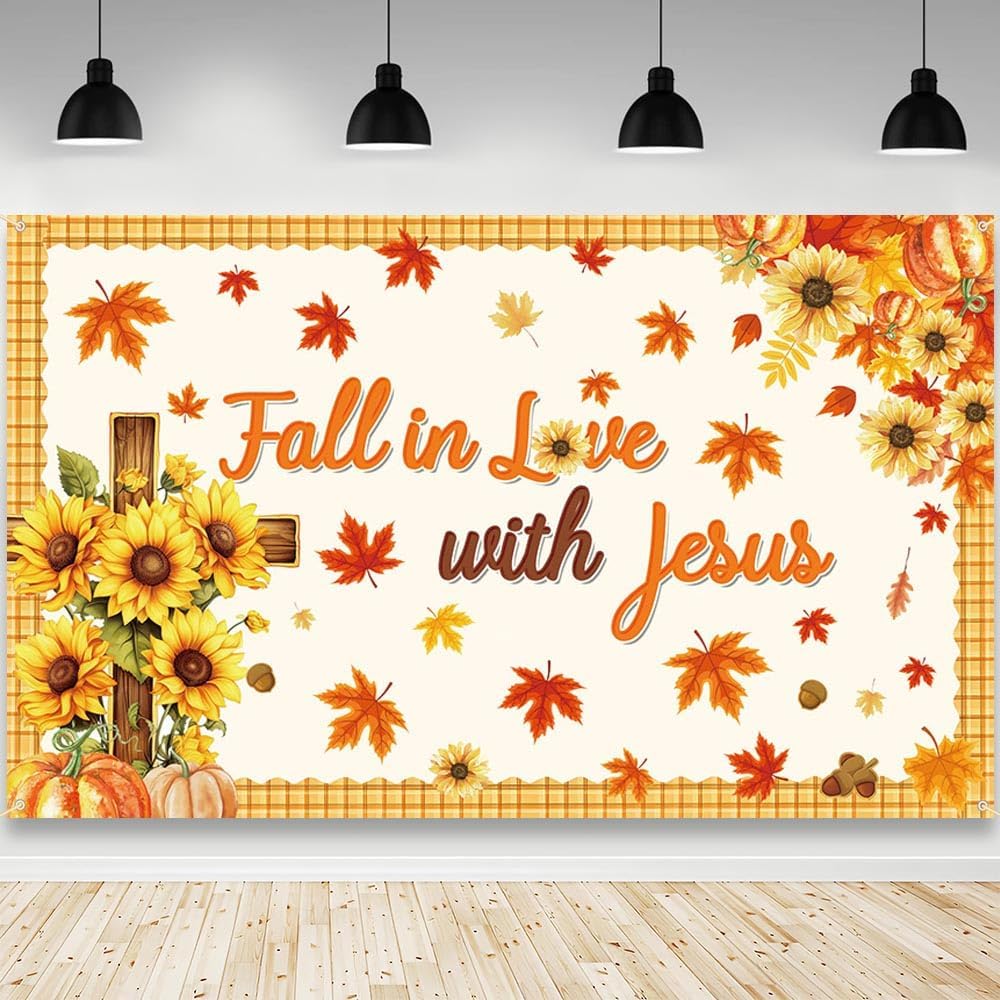 Amazon.com : AIBIIN Fall in Love with Jesus Backdrop Fall Christian ...