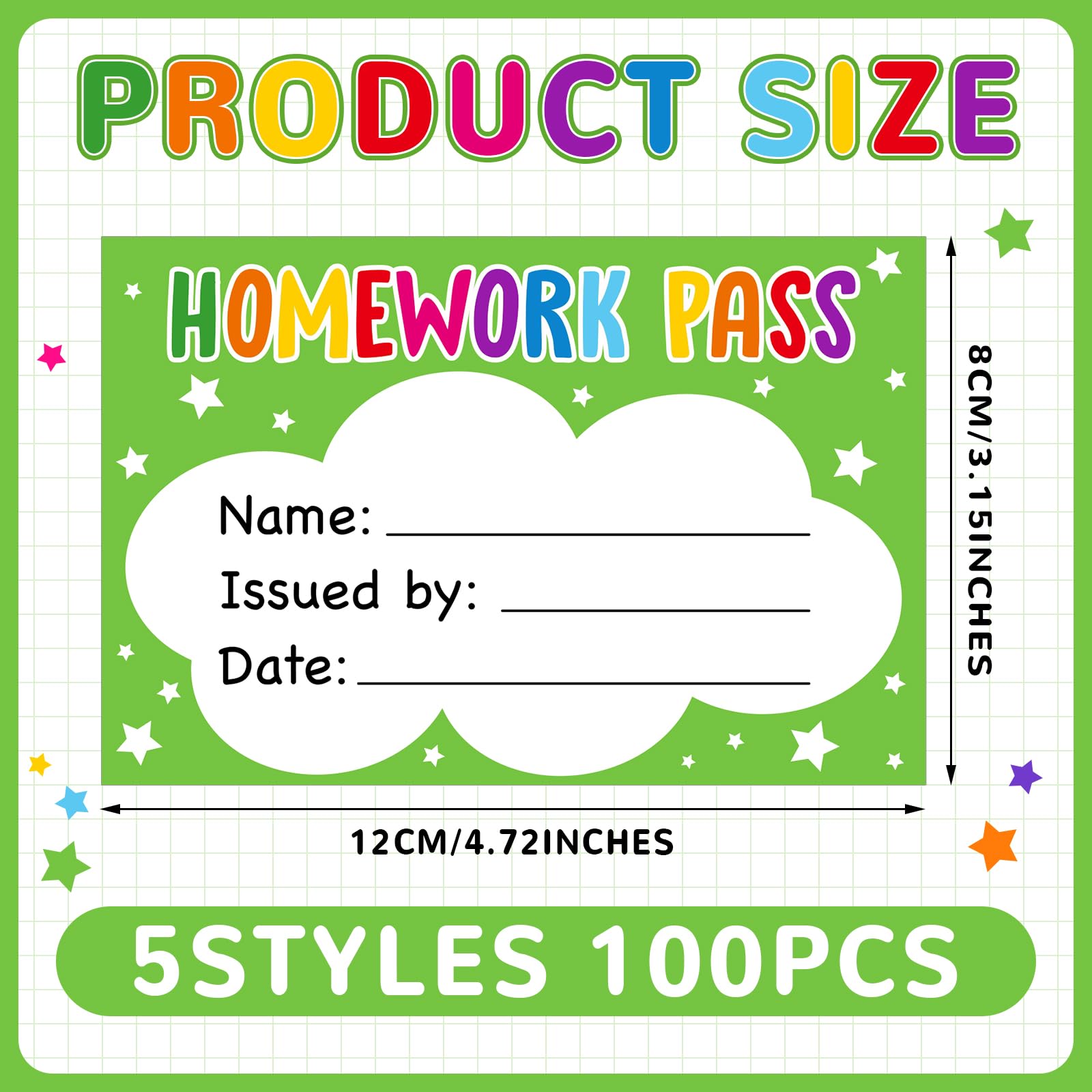 Snapklik.com : 100 Pcs Colorful No Homework Passes Cards Classroom ...