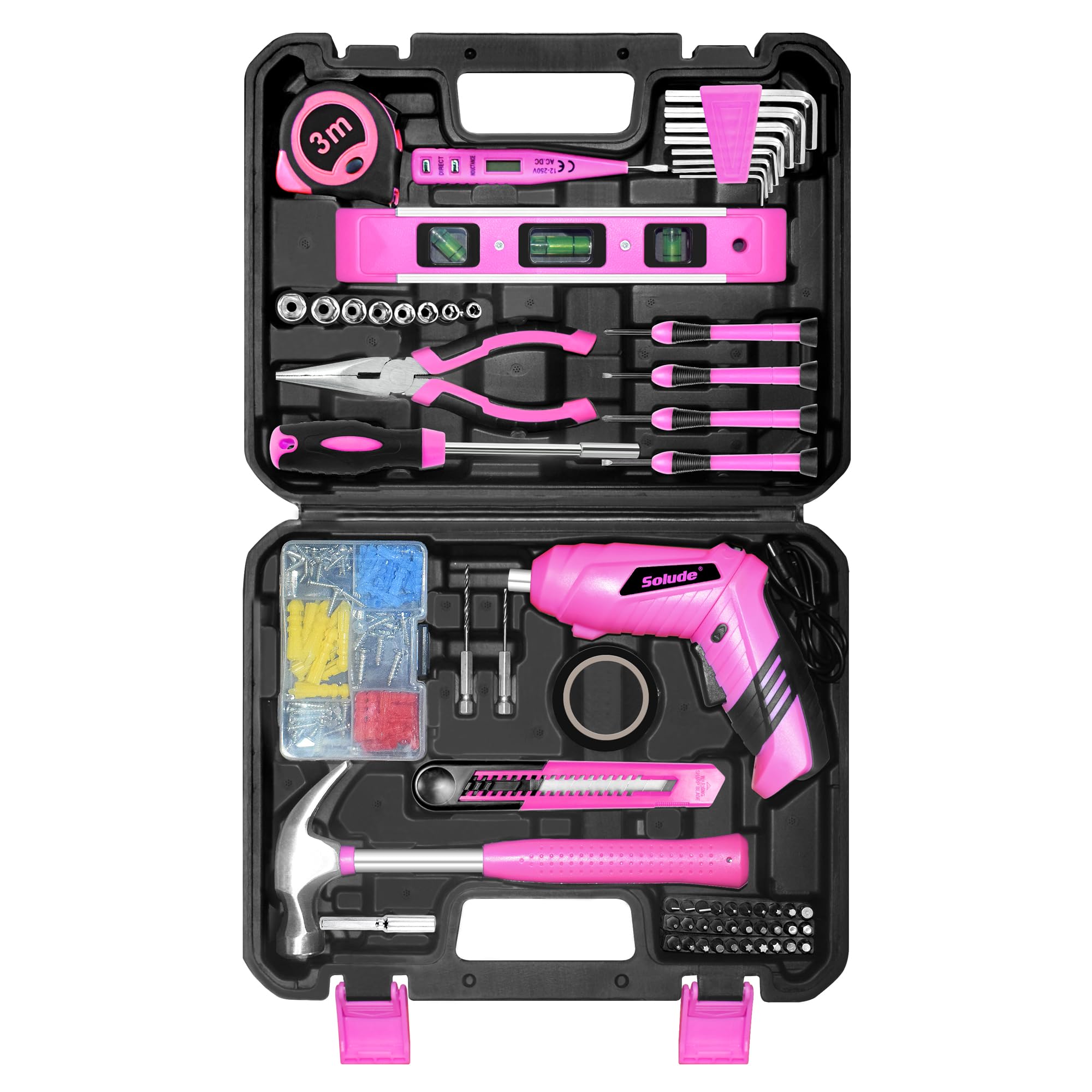 SOLUDE Pink Tool Set,130 Piece Women's Tool Kit for Home with 3.6V ...