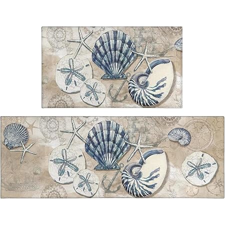 Amazon.com: Nautical Kitchen Rugs Set, Beach Starfish Kitchen Mats ...