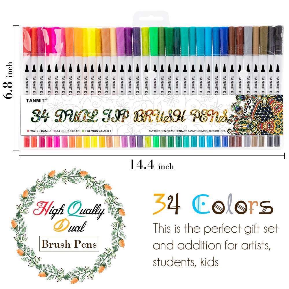 Tanmit Dual Brush Marker Pens for Coloring, Dual Tip Markers Colored ...